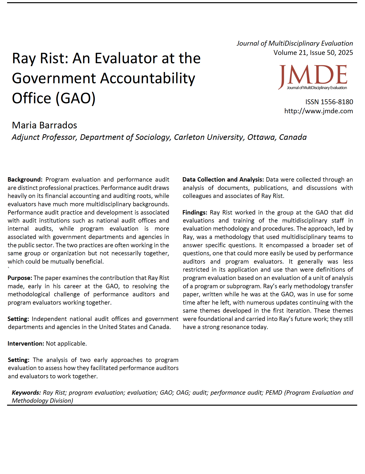 Ray Rist: An Evaluator at the Government Accountability Office (GAO ...